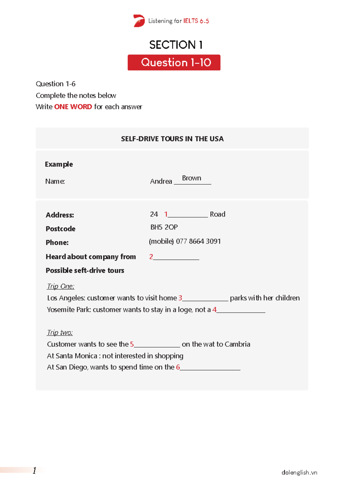 Listening for IELTS 6: Week 1 Notes on Self-Drive Tours - Studocu