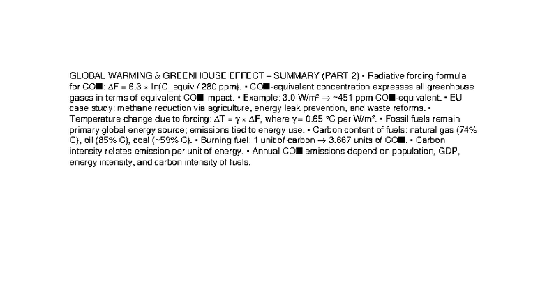 GLOBAL WARMING SUMMARY (PART 2) - GREENHOUSE EFFECT & EMISSIONS - Studocu
