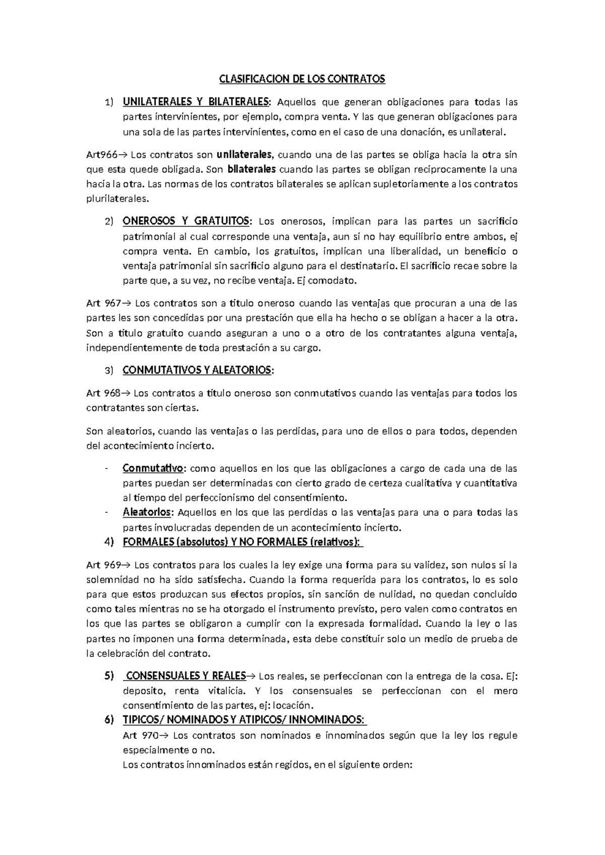 Clasificación de los Contratos: Unilaterales, Bilaterales y Más - Studocu