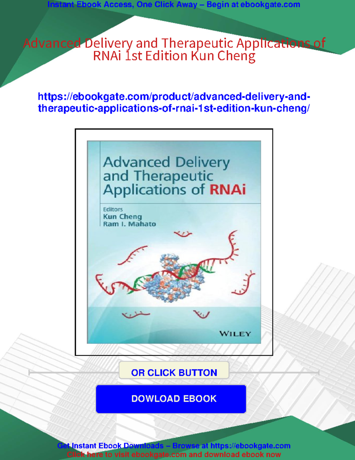 Advanced Delivery and Therapeutic Applications of RNAi - 1st Edition ...
