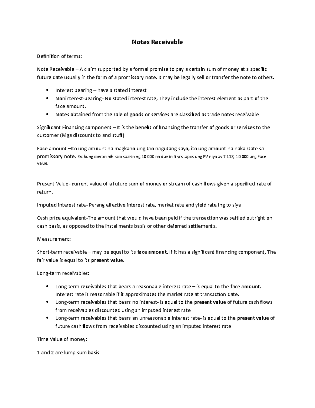 Notes Receivable - Notes Receivable Definition of terms: Note ...