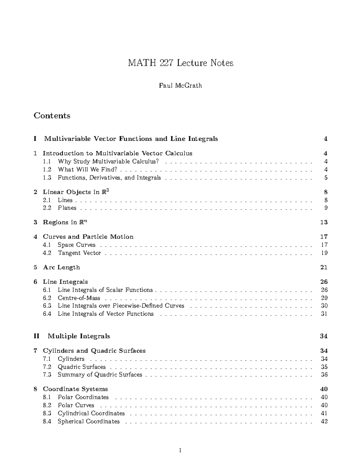MATH 227 Lecture Notes - MATH 227 Lecture Notes Paul McGrath I ...