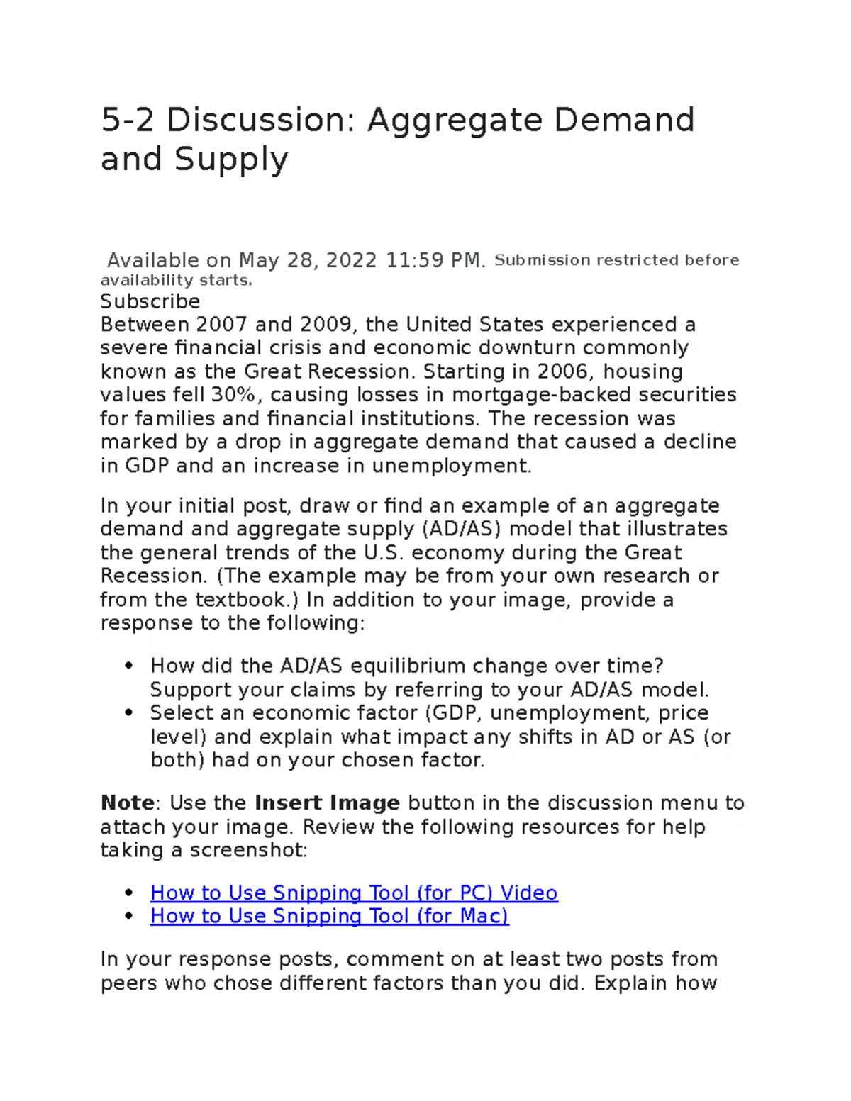 5-2 Discussion Aggregate Demand and Supply - 5-2 Discussion: Aggregate ...