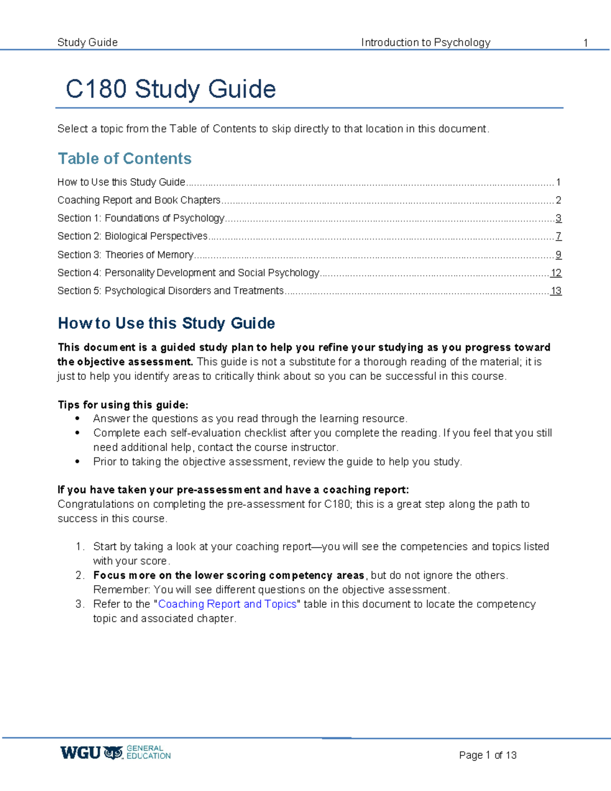 C180 Intro to Psychology Study Guide: Key Concepts & Strategies - Studocu