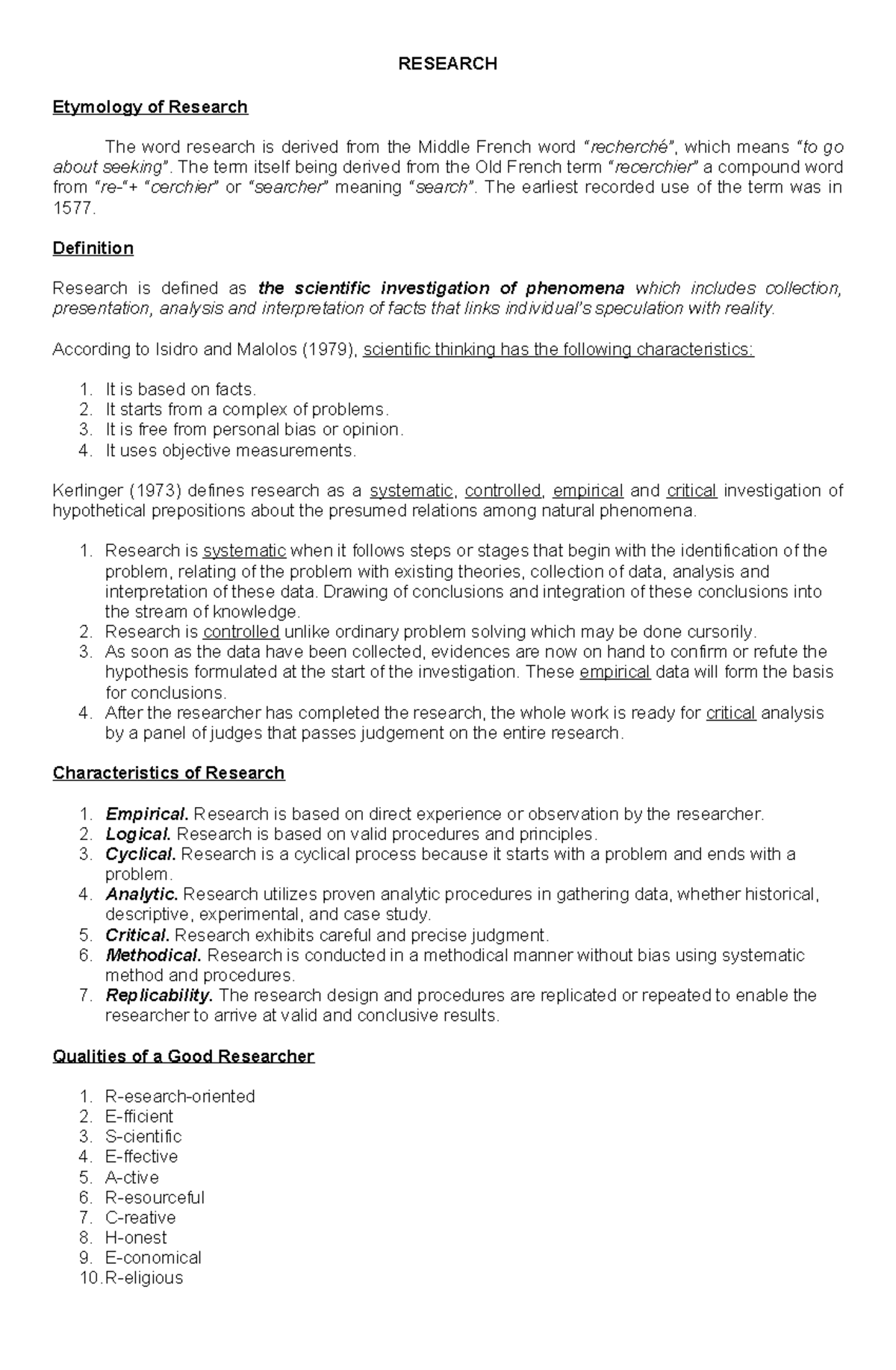 Research Handouts: Understanding the Etymology and Characteristics of ...