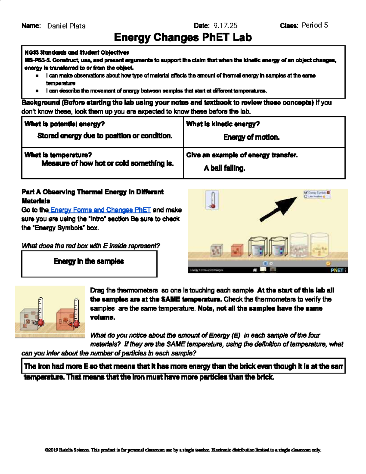 Energy Changes in Phet Lab: Daniel Plata - 9.17.25 Period 5 - Studocu