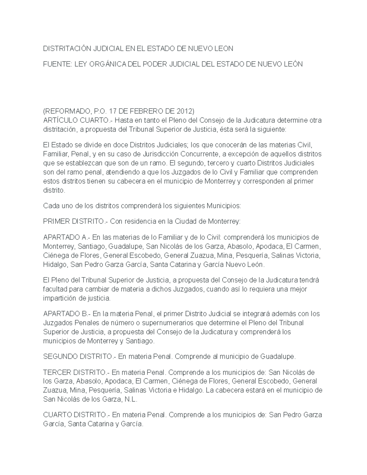 Distritos Judiciales en Nuevo León: Estructura y Jurisdicción - Studocu