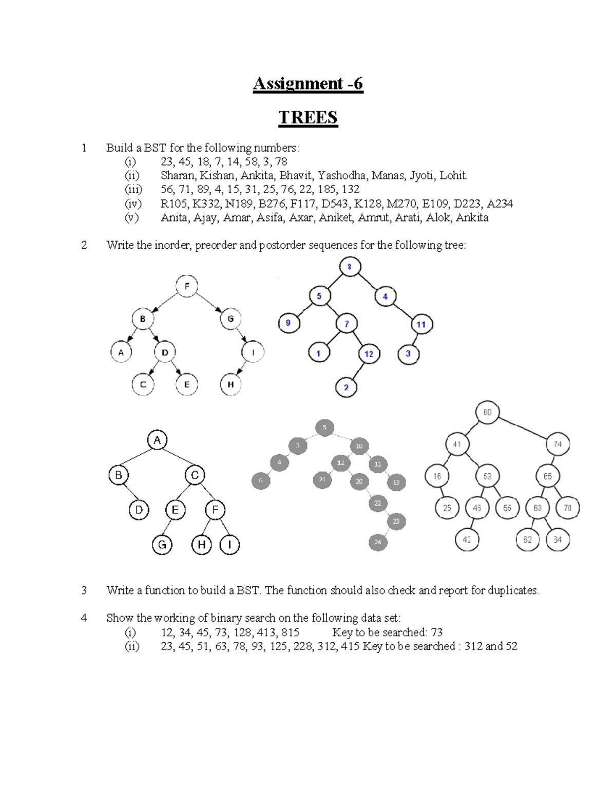 Assignment 6 Trees - DSC LANGUAGE NOTES - 1 Build a BST for the ...