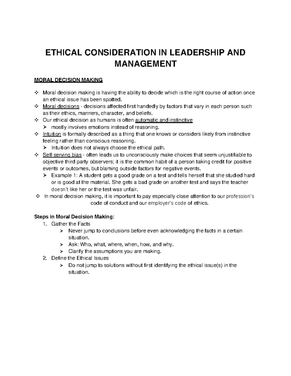 Bioethics 4: Ethical Decision-Making in Leadership & Management - Studocu