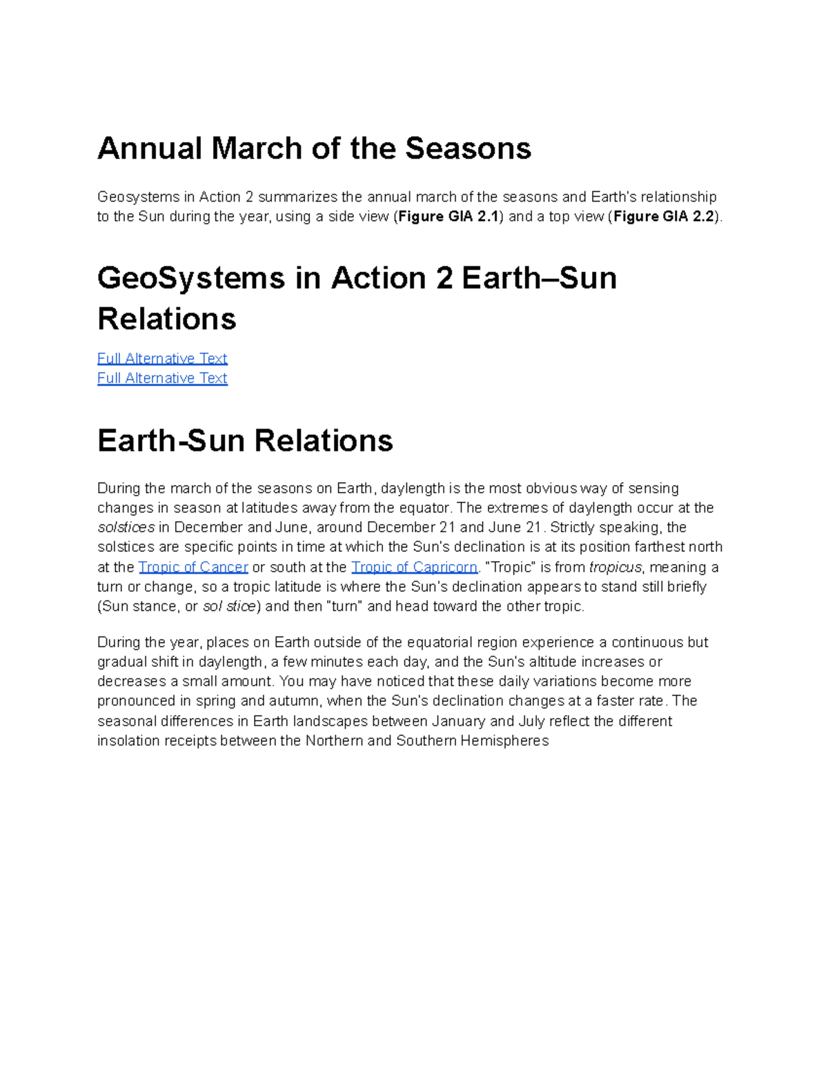 Annual March of the Seasons: Earth-Sun Relations in GIA 2 - Studocu