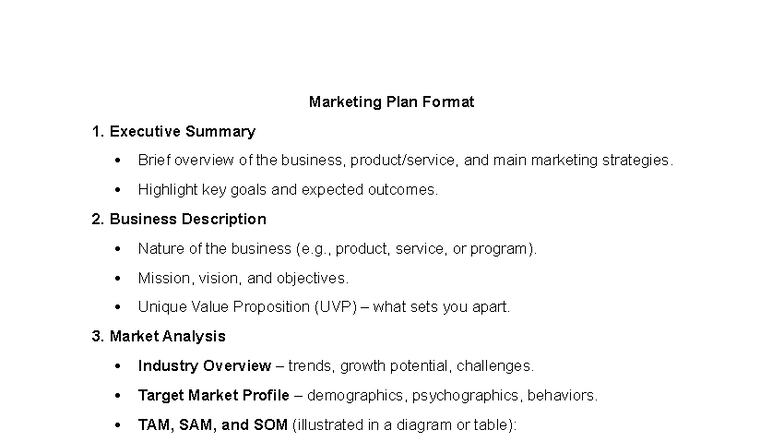 Project - Marketing Plan Format: Key Strategies & Analysis - Studocu
