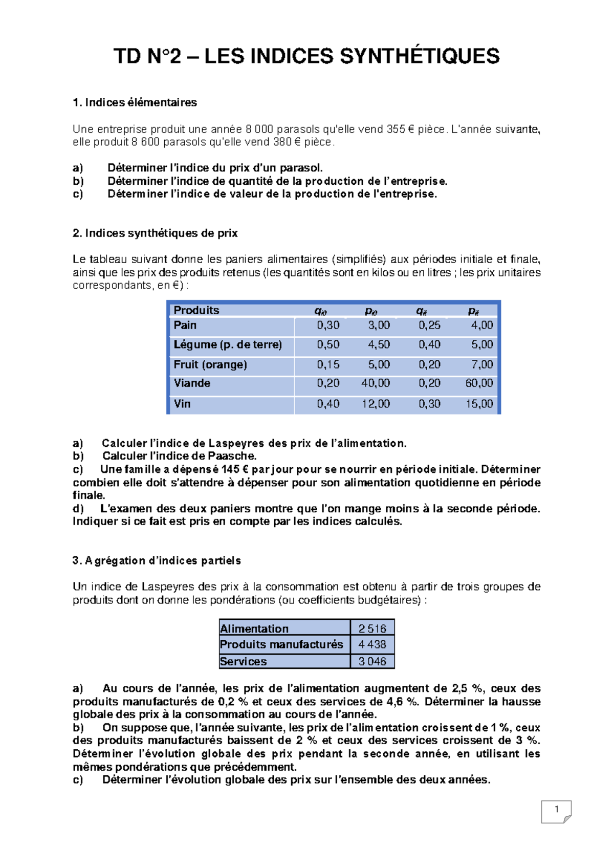 TD2 énoncé - 1 TD N°2 – LES INDICES SYNTHÉTIQUES 1. Indices ...
