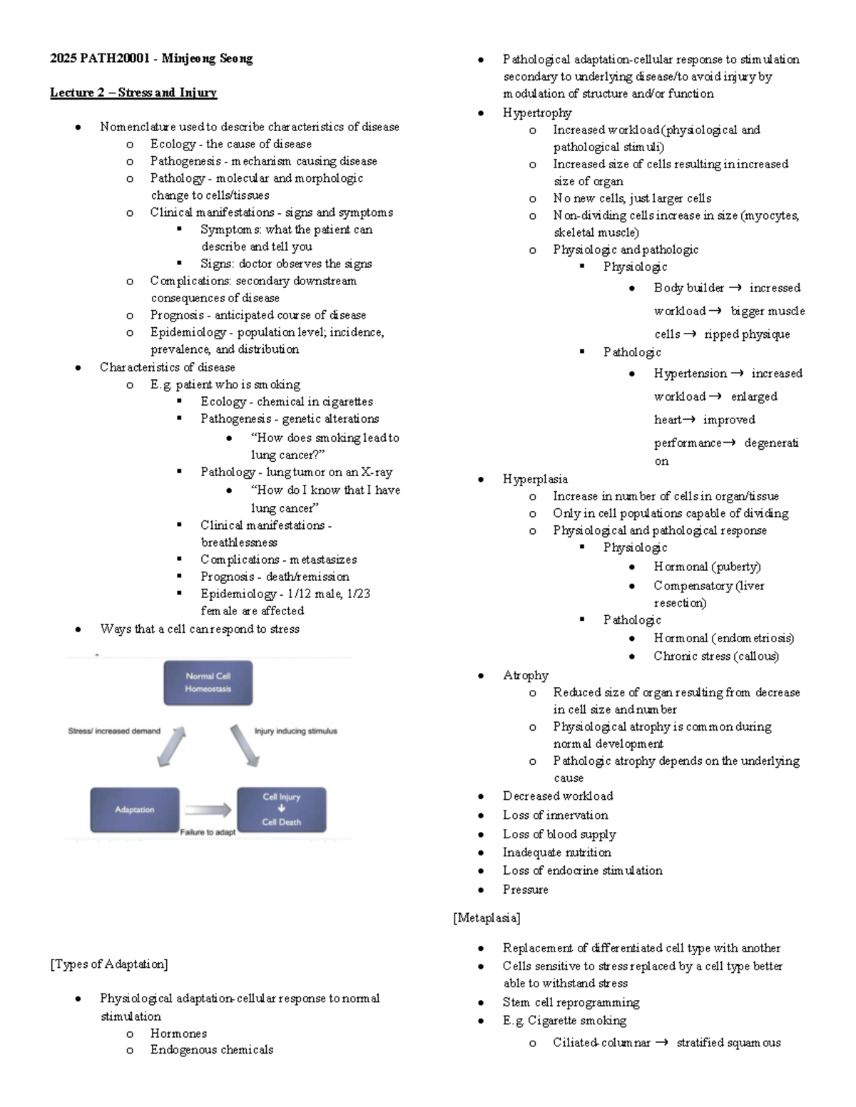 PATH-4 Lecture 2: Stress, Injury, and Disease Nomenclature - Studocu