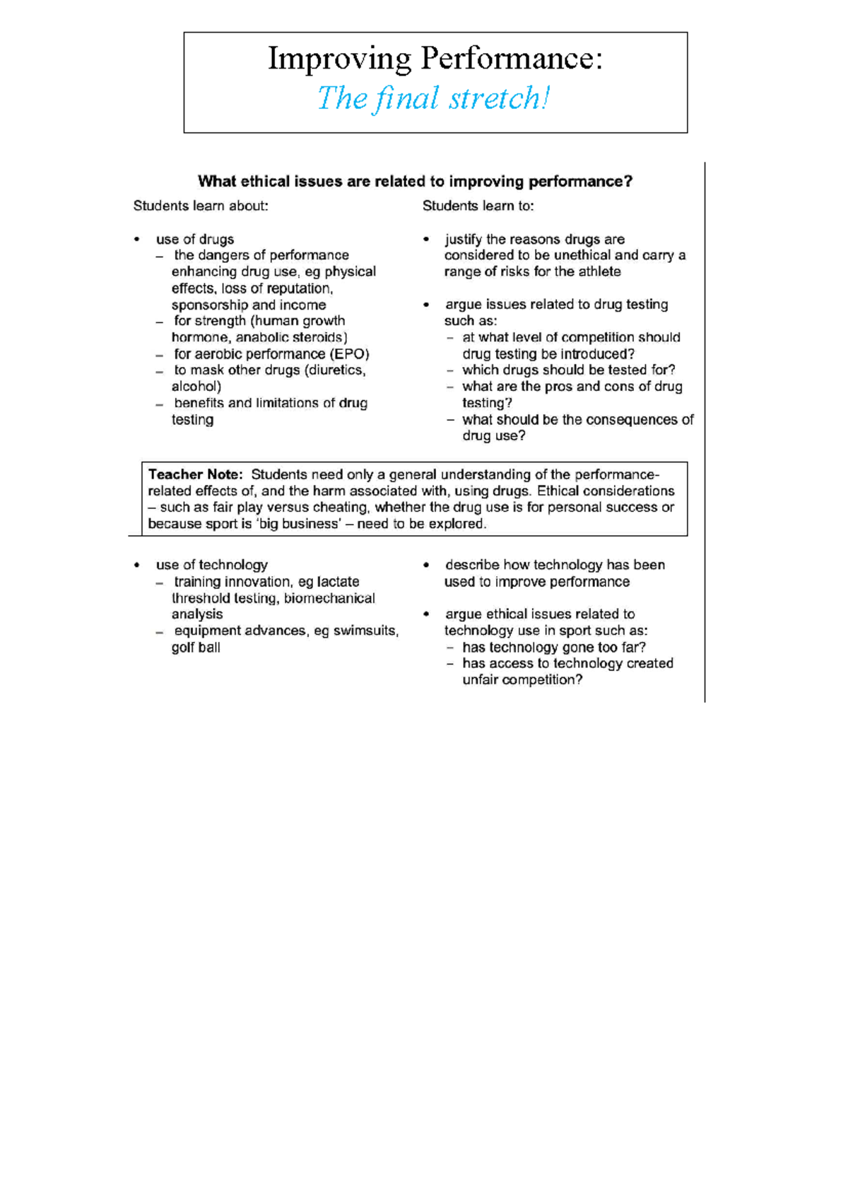 HSC PE: Ethical Issues in Performance Enhancement - Final Exam Notes ...