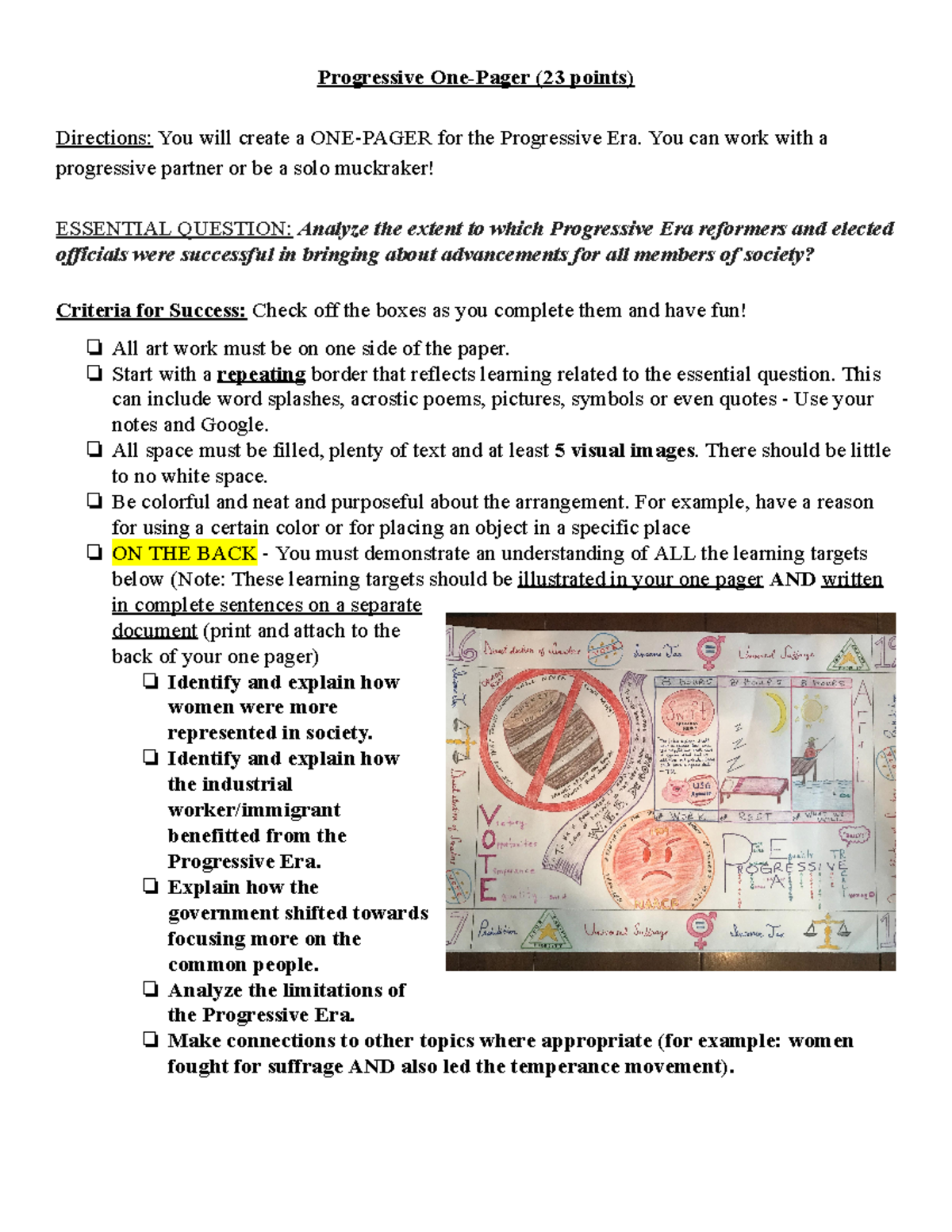U6 Progressive Era One-Pager Project: Analyzing Reform Success - Studocu