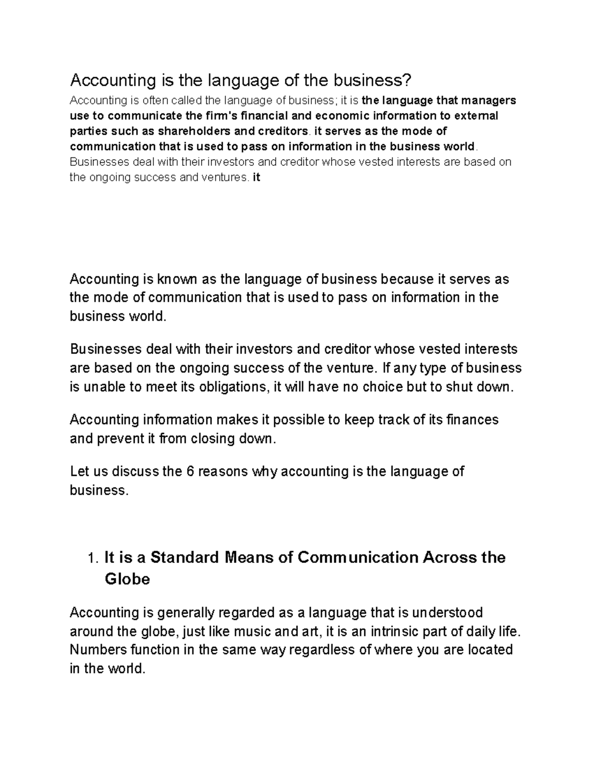 Accounting is the language of the business - Accounting is the language ...