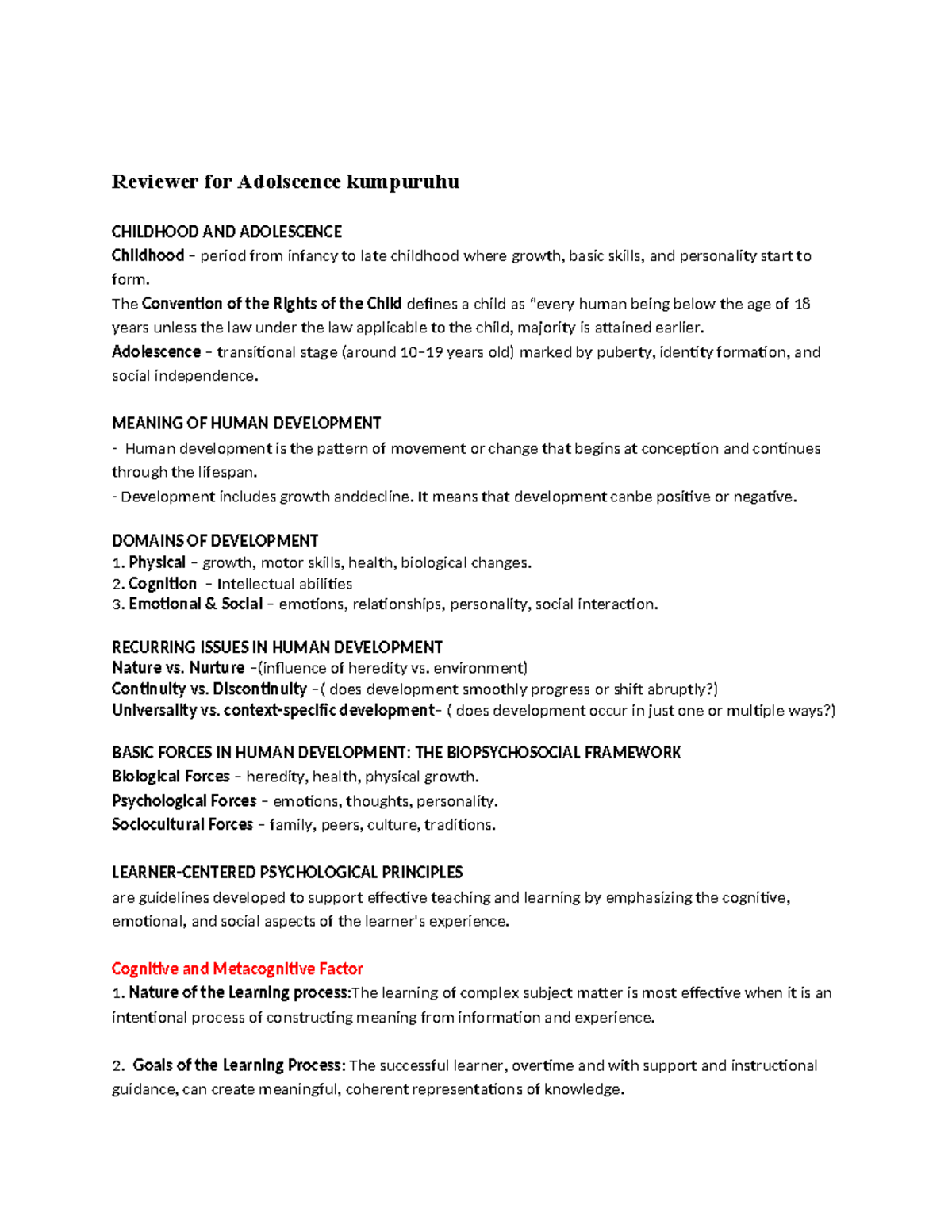 Adolescent Development Review: Key Concepts and Stages - Studocu