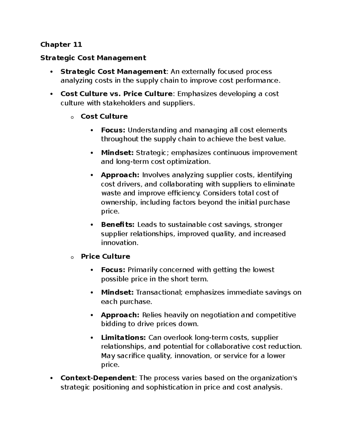 Chapter 11: Strategic Cost Management in Procurement - Studocu