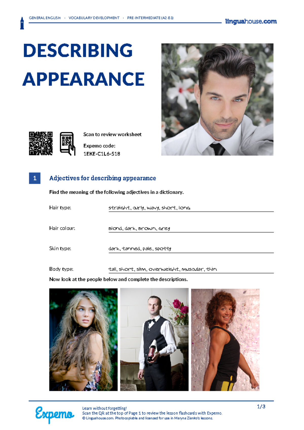 Pre-Intermediate (A2-B1) Vocabulary: Describing Appearance Guide - Studocu