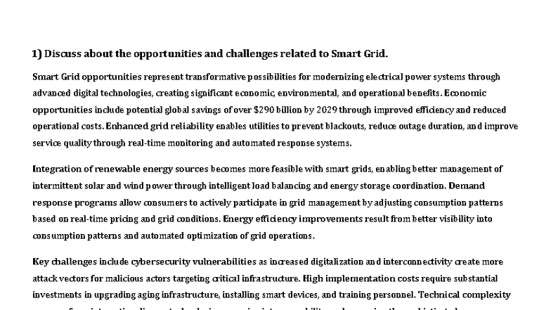 Smart Grid ASS - Opportunities and Challenges Overview - Studocu