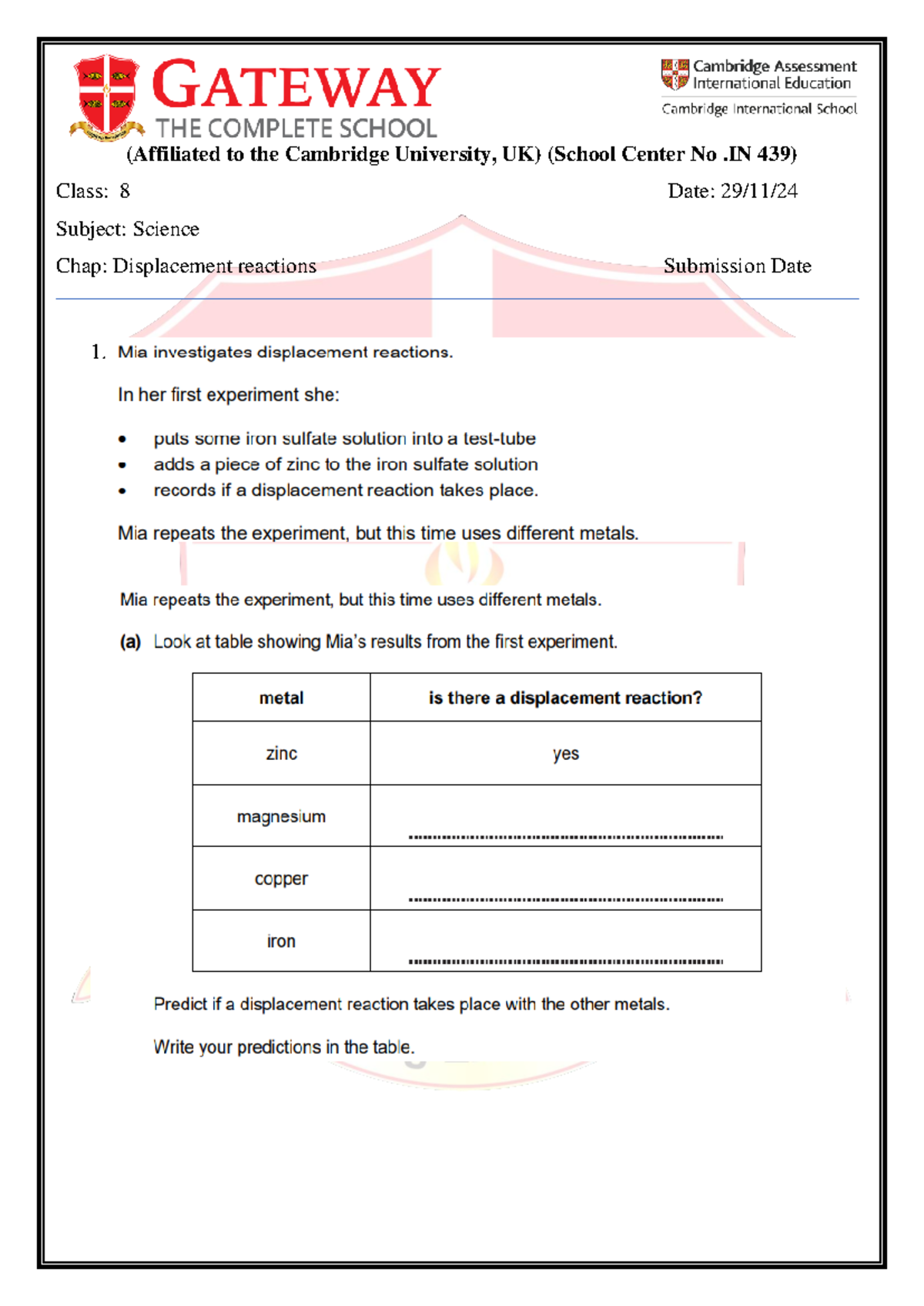 Grade 8 -Worksheet -Science - Computer Science HL - (Affiliated to the ...