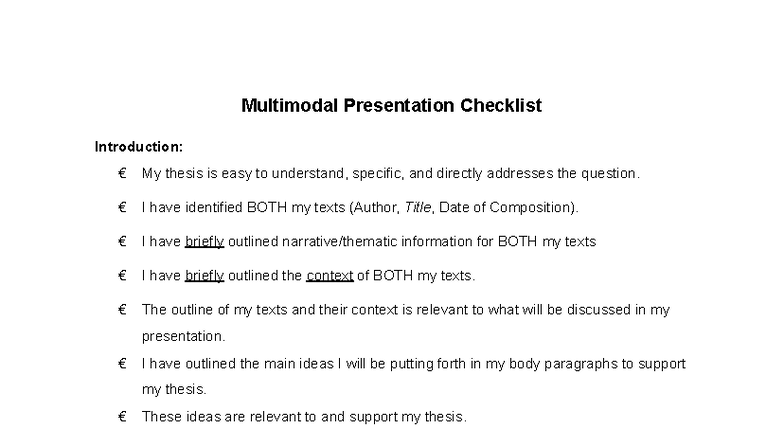 Multimodal Presentation Checklist for Thesis Support - Studocu