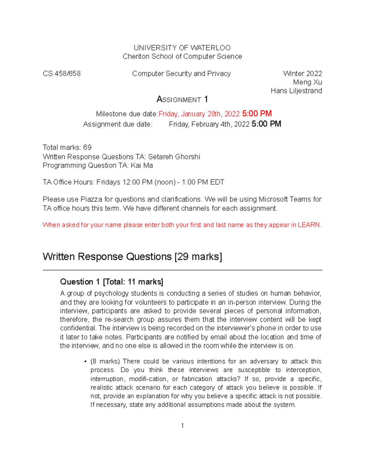 Computer Security and Privacy Assignment - Studocu