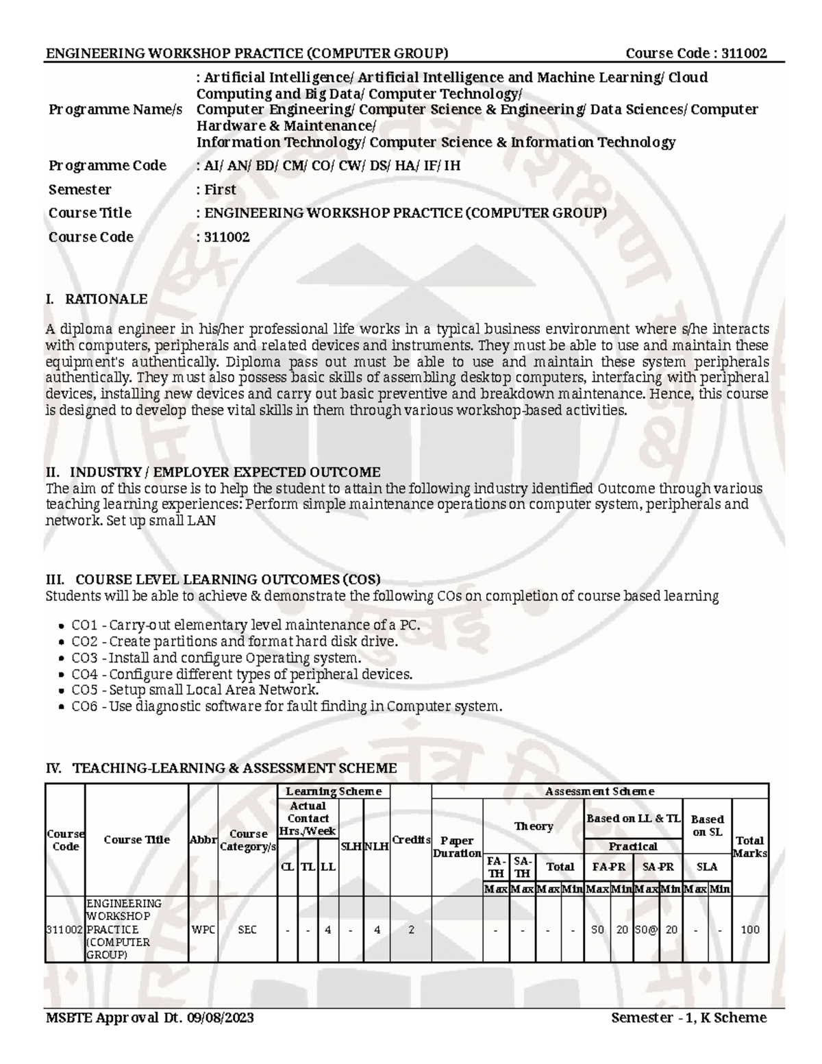 311002 - Engineering Workshop Practice for Computer Group Overview - Studocu