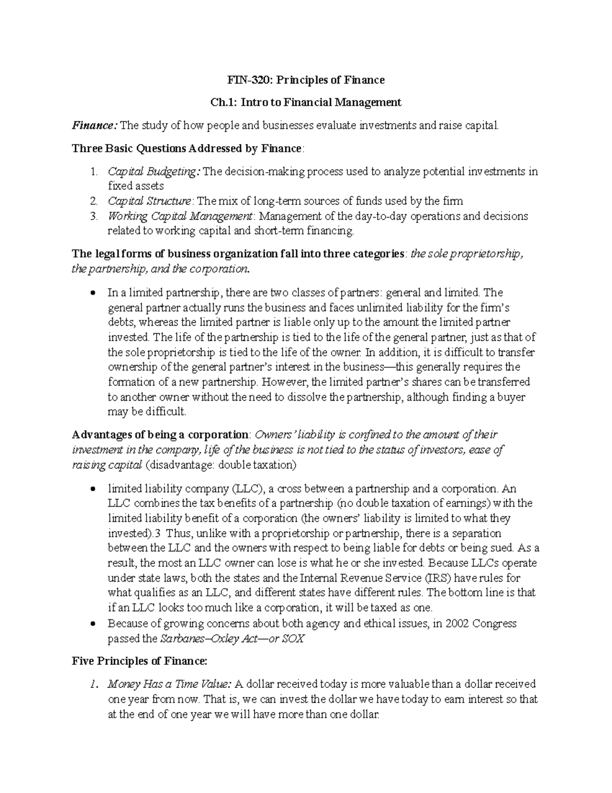 FIN-320 Module 1: Intro to Financial Management Notes - Studocu