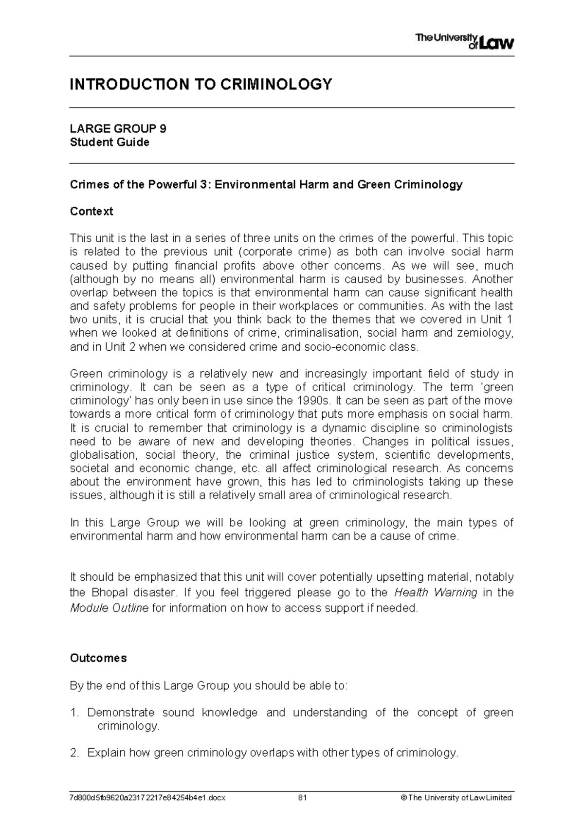 Intro to Criminology Unit 9: Green Criminology & Environmental Harm ...