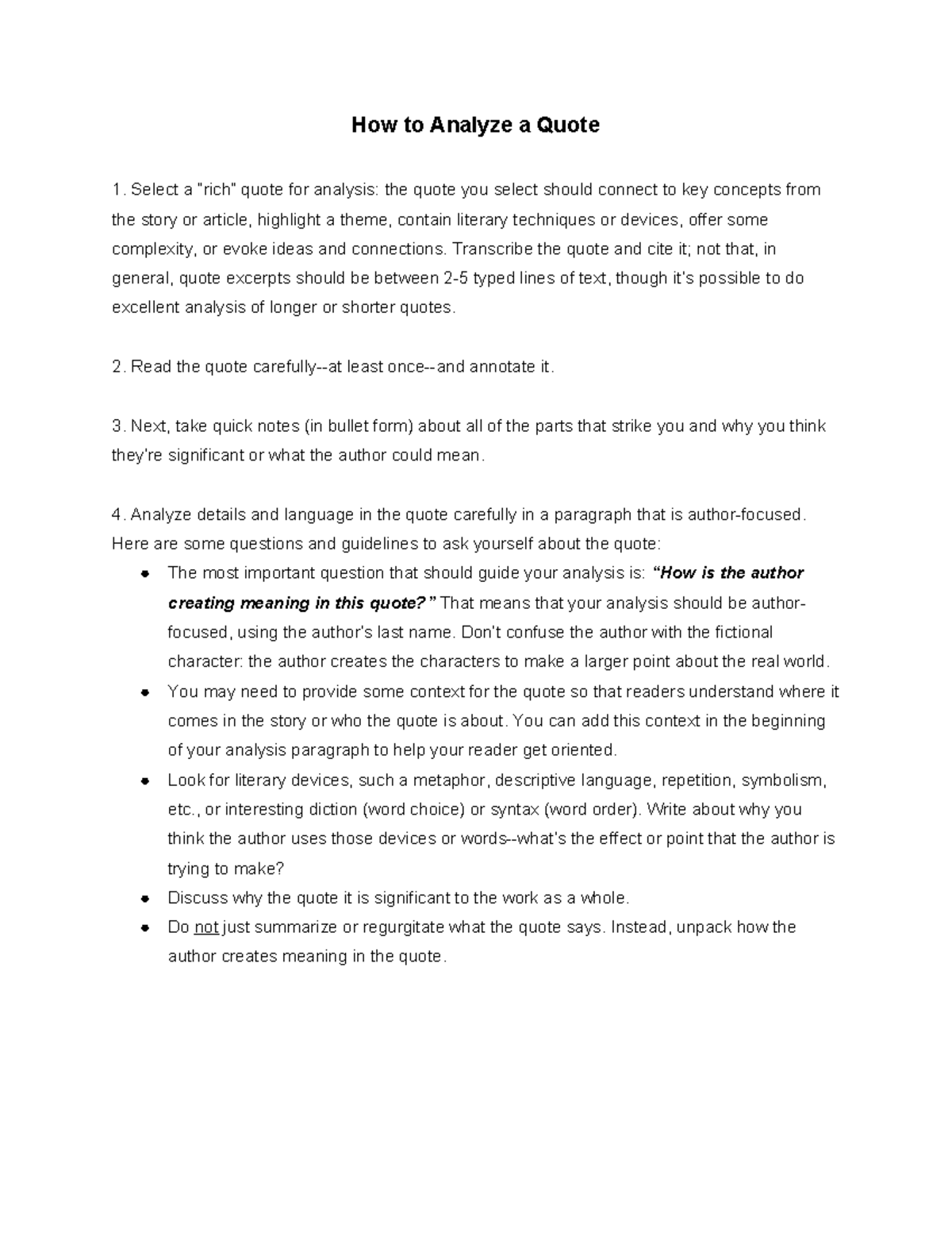 Analyzing Quotes: Practice Questions & Instructions for ENG101 - Studocu