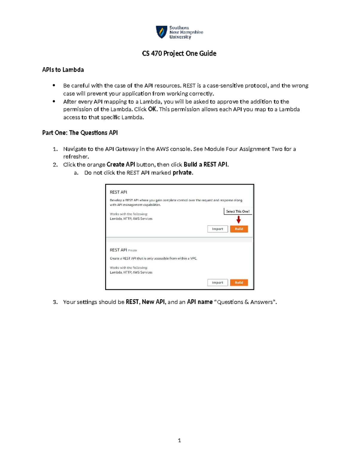 CS 470 Project One: API Integration with AWS Lambda Guide - Studocu