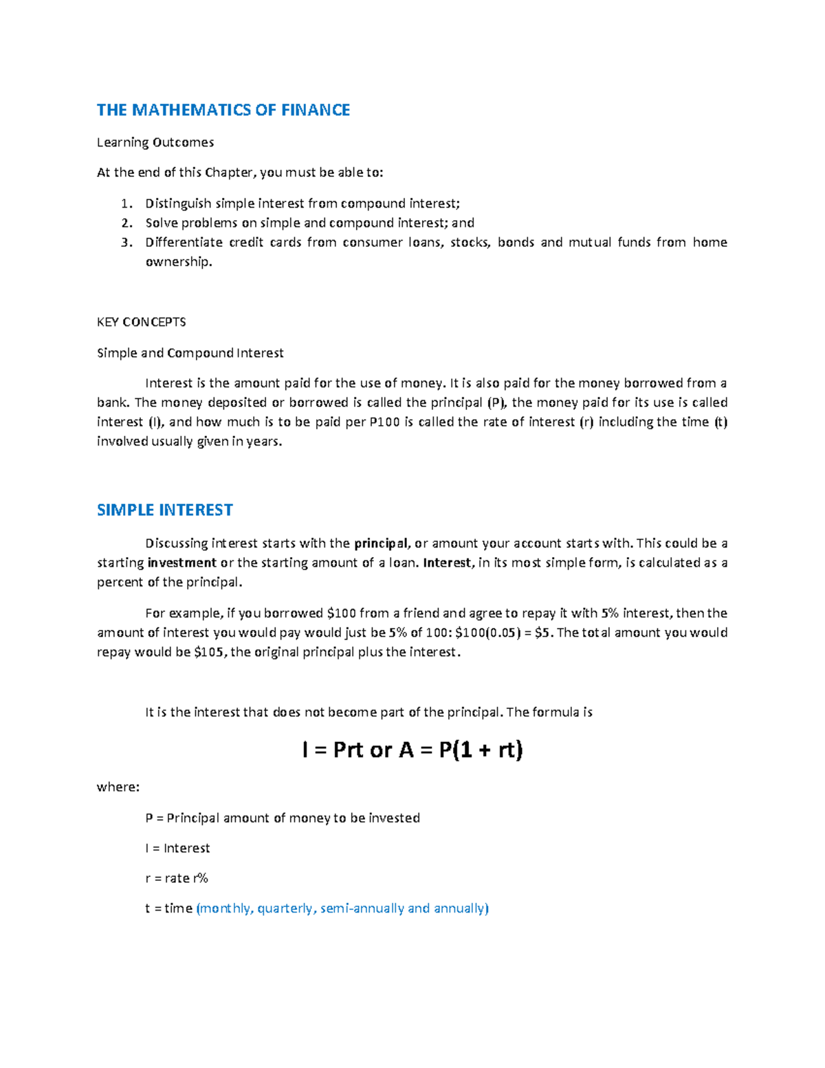 Mathematics of Finance: BSBA Chapter on Interest Concepts - Studocu