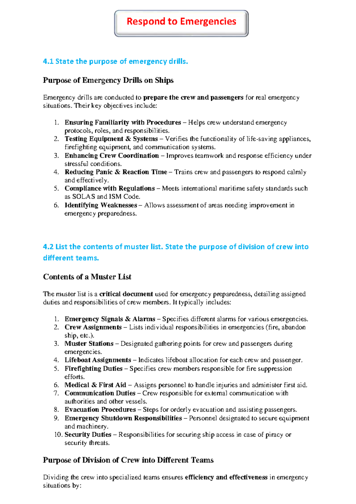 Unit-4 Contingency Preparedness: Purpose & Procedures for Emergency ...
