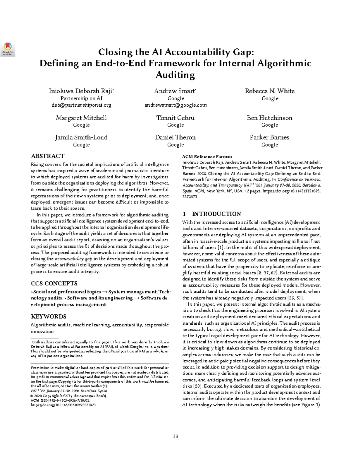 Closing the AI Accountability Gap: Internal Algorithmic Auditing ...
