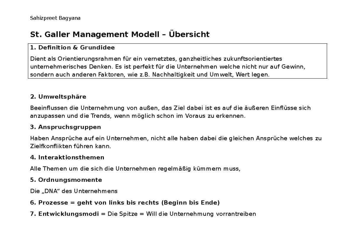 Zsmf St. Galler Management Modell: Übersicht und Kernkonzepte - Studocu