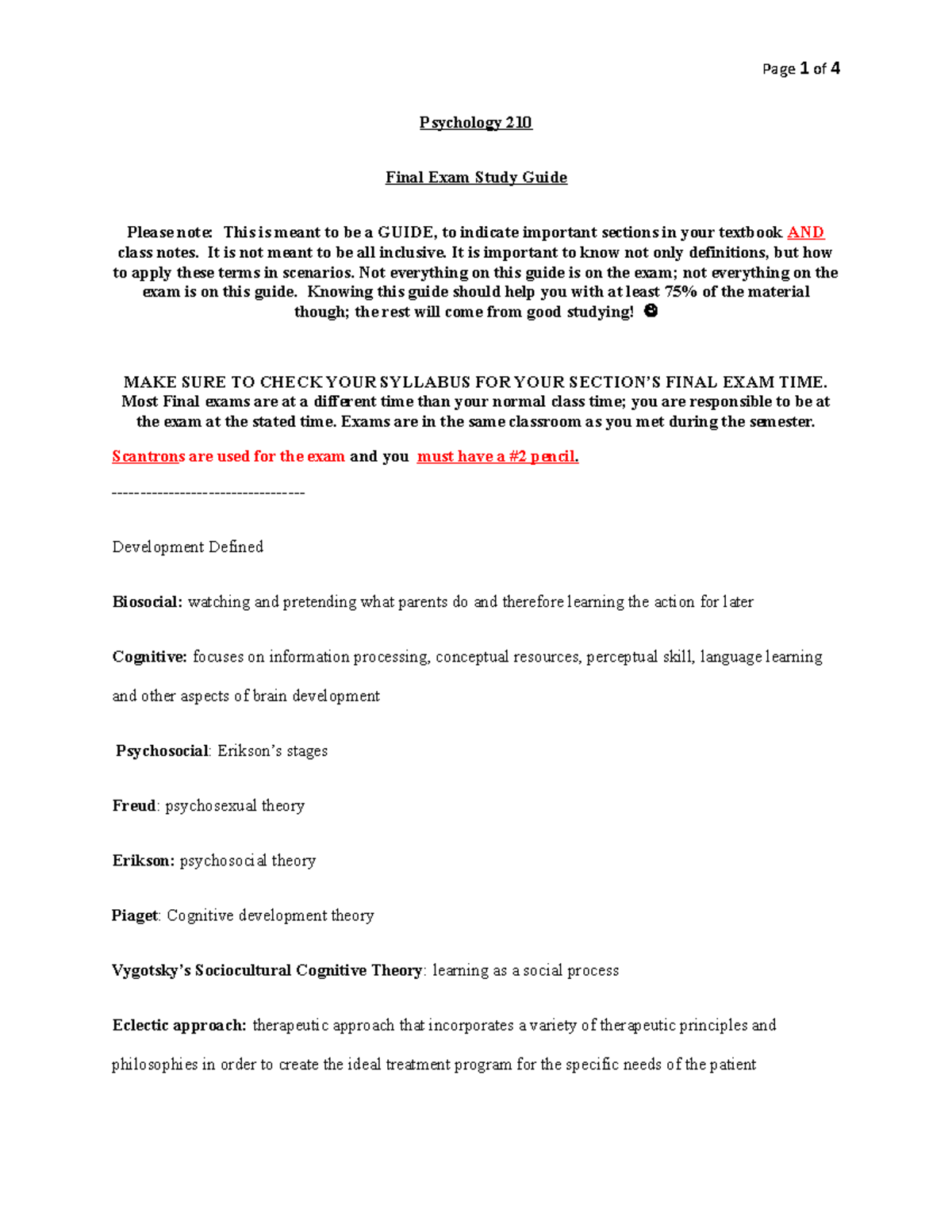 Psyc 210 Final Study Guide - Page 1 of 4 Psychology 210 Final Exam ...