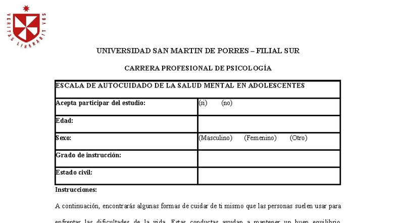 Escala de Autocuidado de la Salud Mental en Adolescentes - Psicología ...