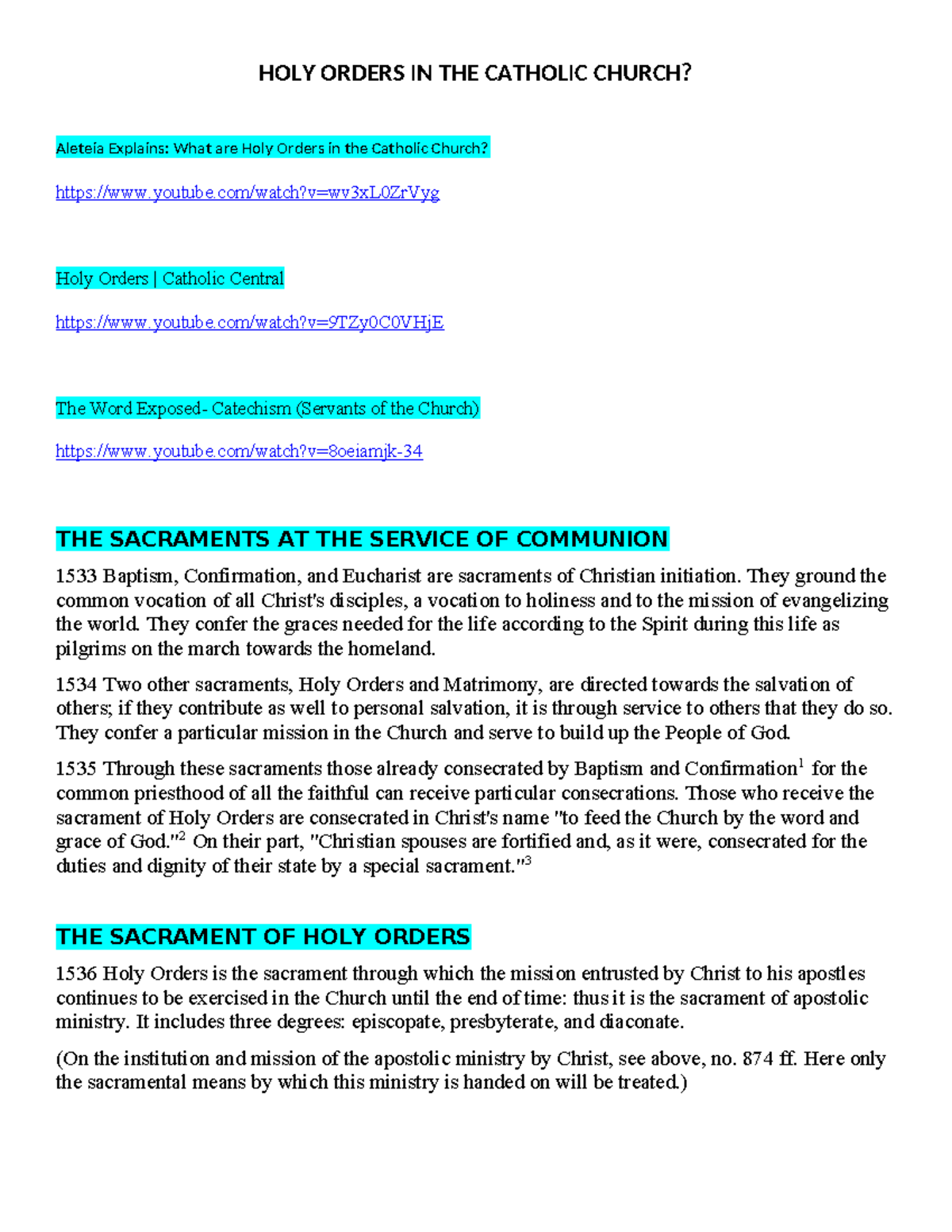 Holy Orders in the Catholic Church: Understanding the Sacrament - Studocu