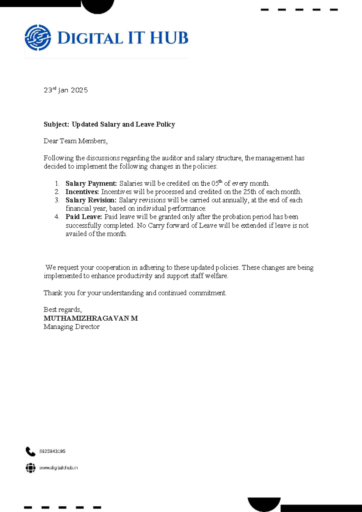 Updated Salary & Leave Policy - 23rd Jan 2025 - Studocu