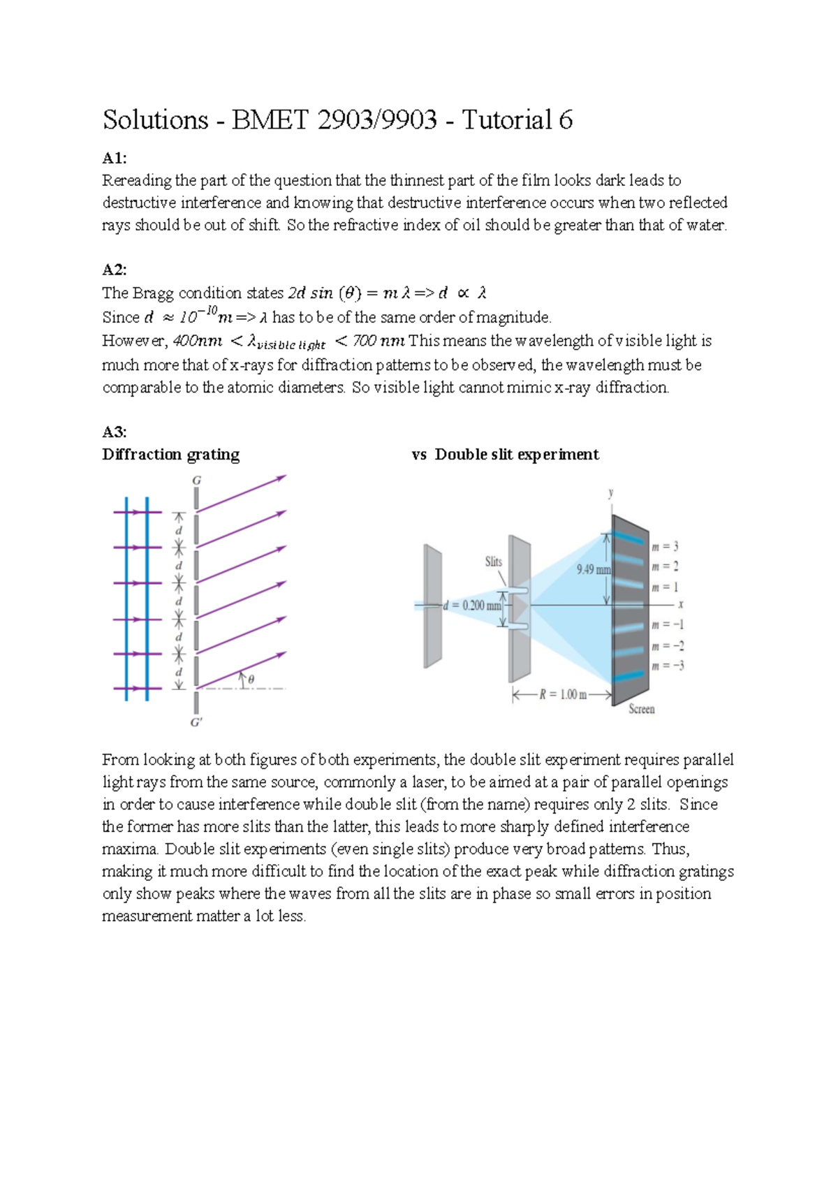 Worksheet 6 Solutions for BMET: Interference & Diffraction Concepts - Studocu