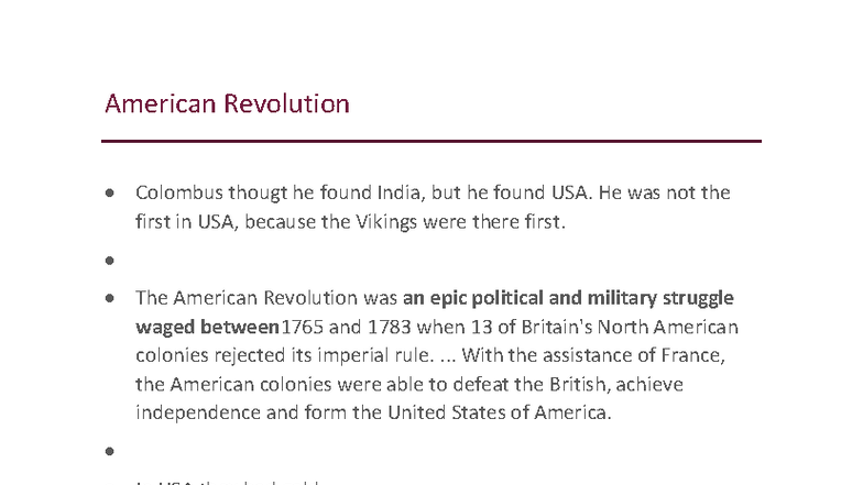 American Revolution: Key Events and Impacts (Oppgave i timen) - Studocu