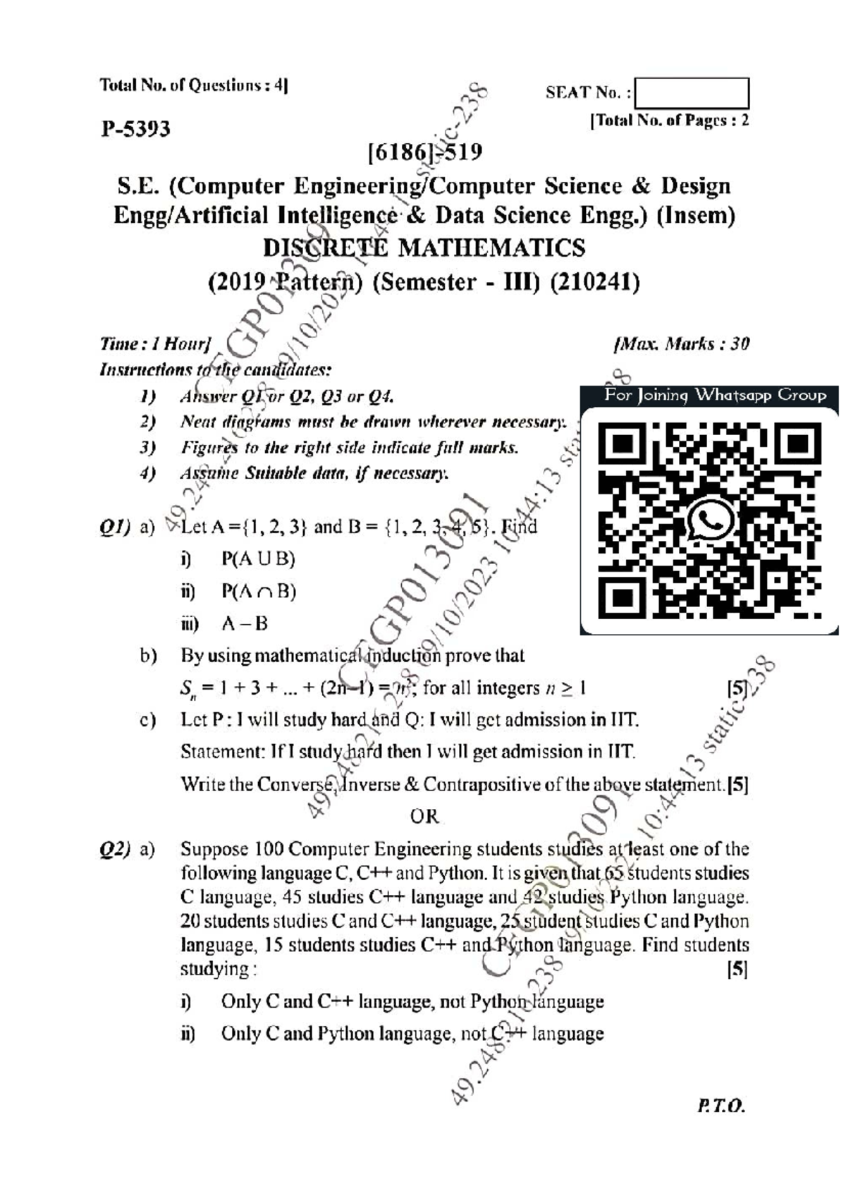 Solved Question Paper: Mathematics (Semester II) (210241) - Studocu