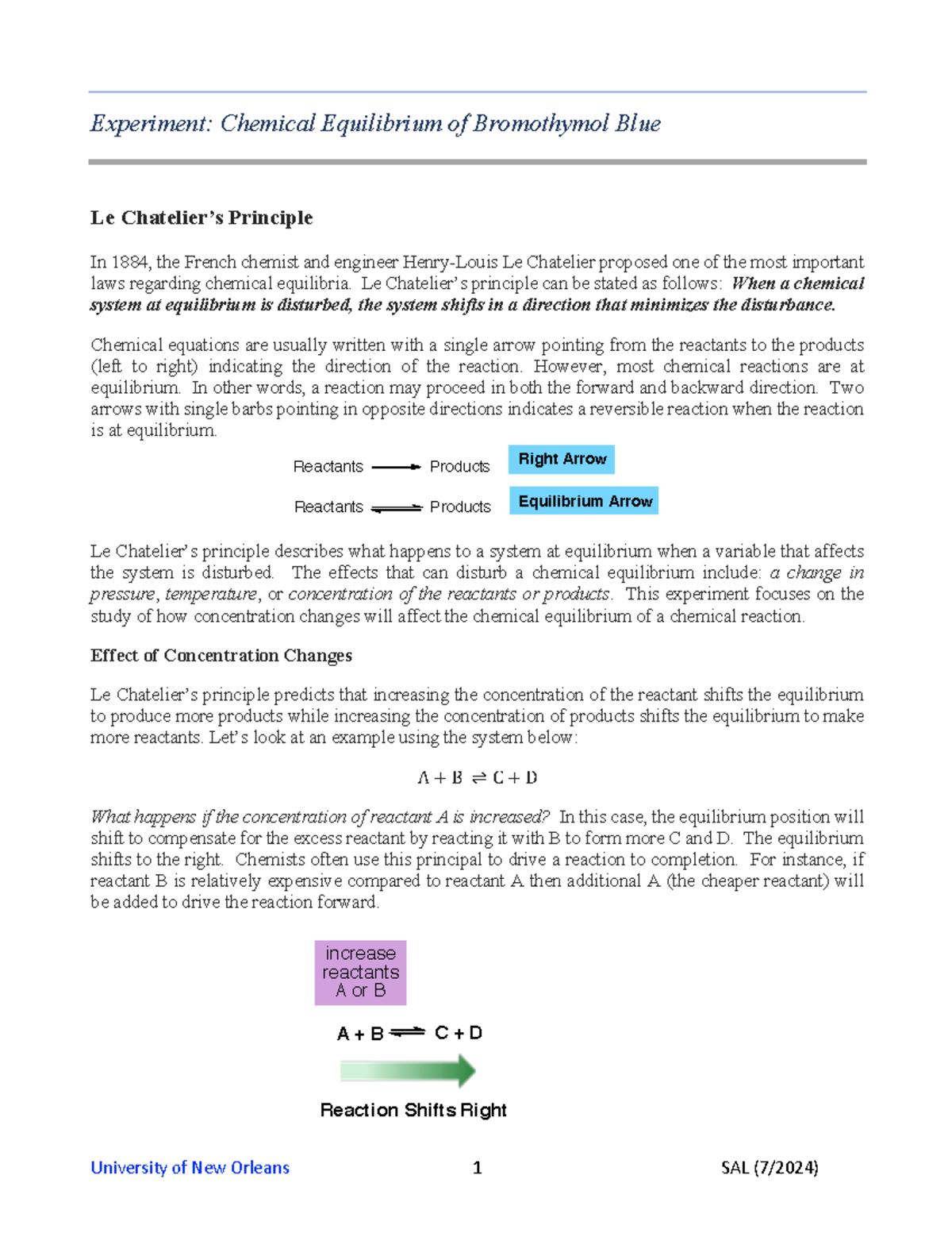 Chemical Equilibrium of Bromothymol Blue: Experiment Insights (CHEM 101 ...