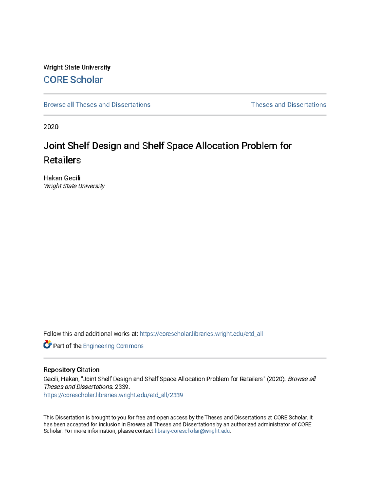 Joint Shelf Design & Space Allocation Problem for Retailers (ENG 2020 ...