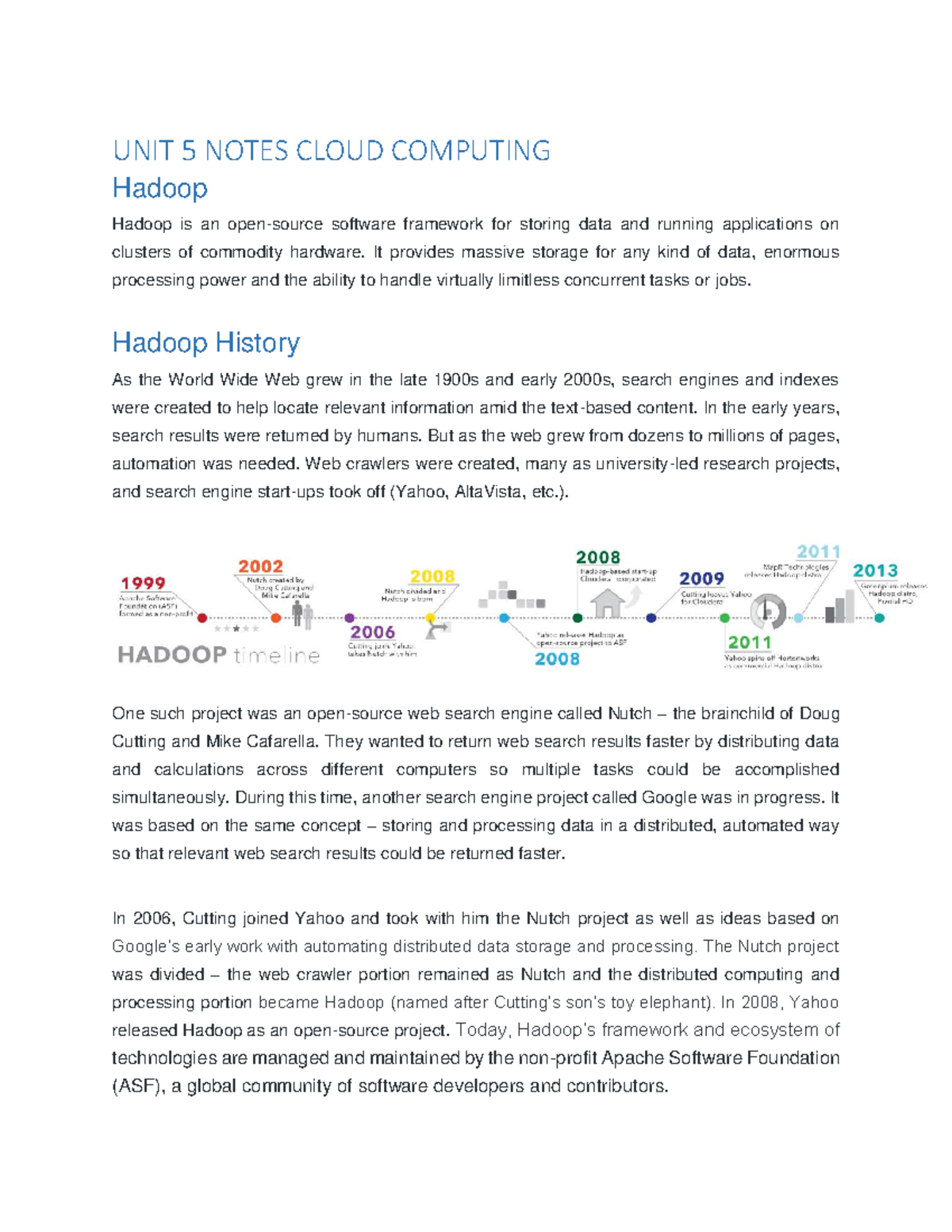 UNIT 5 NOTES: CLOUD COMPUTING AND HADOOP OVERVIEW - Studocu