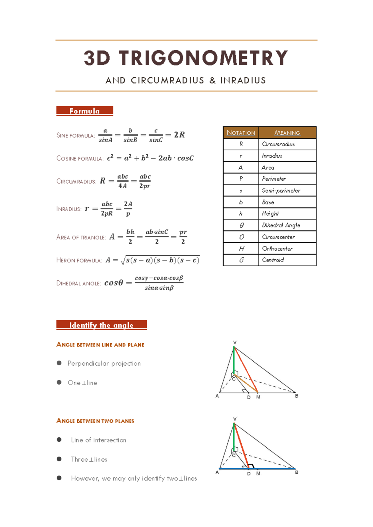3D Trigonometry: Circumradius, Inradius & Sine Formula Notes - Studocu