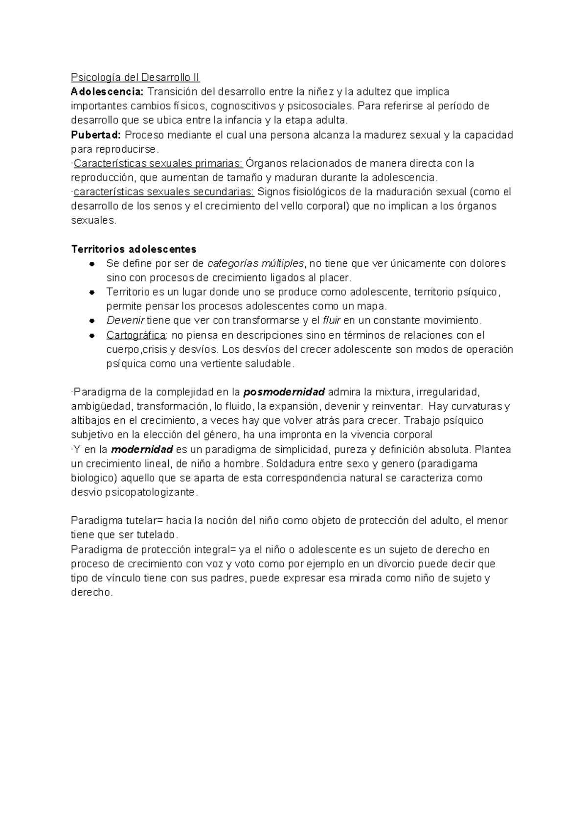 Resumen 1° Parcial Psicología del Desarrollo II: Transformaciones y Duelo - Studocu