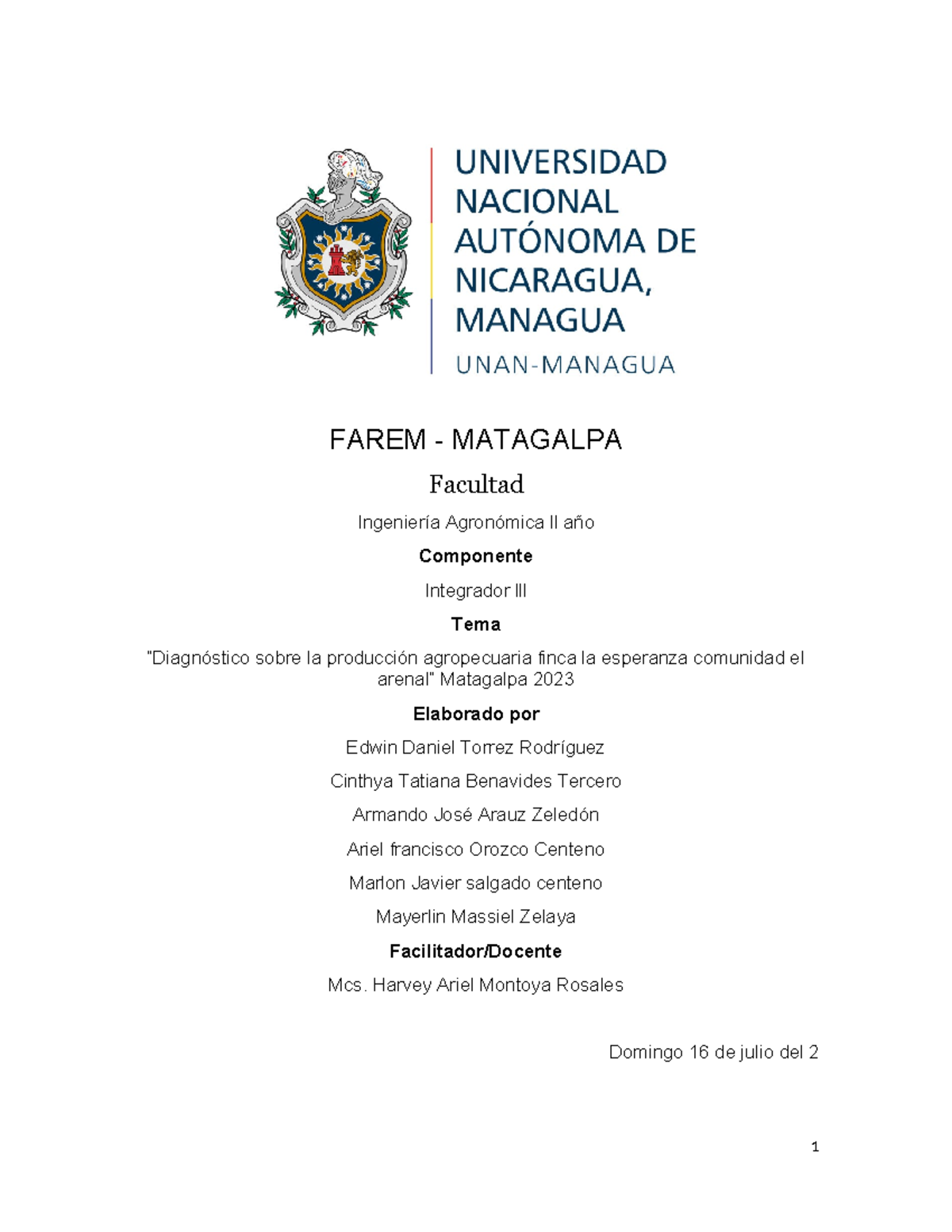 Trabajo final, Diagnóstico-1 - FAREM - MATAGALPA Facultad Ingeniería ...