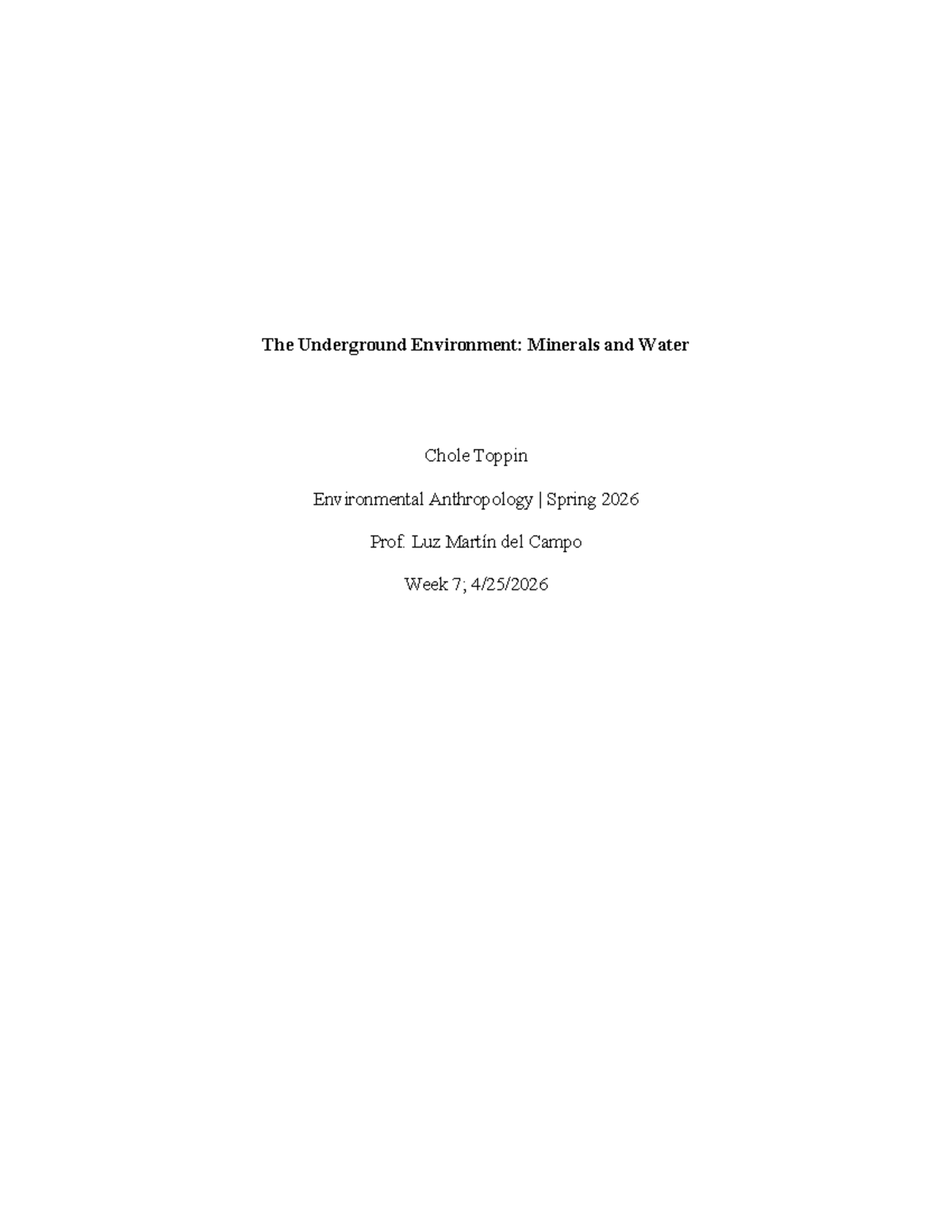 Environmental Anthropology (ANTH 202): Week 7 Assignment Summary - Studocu